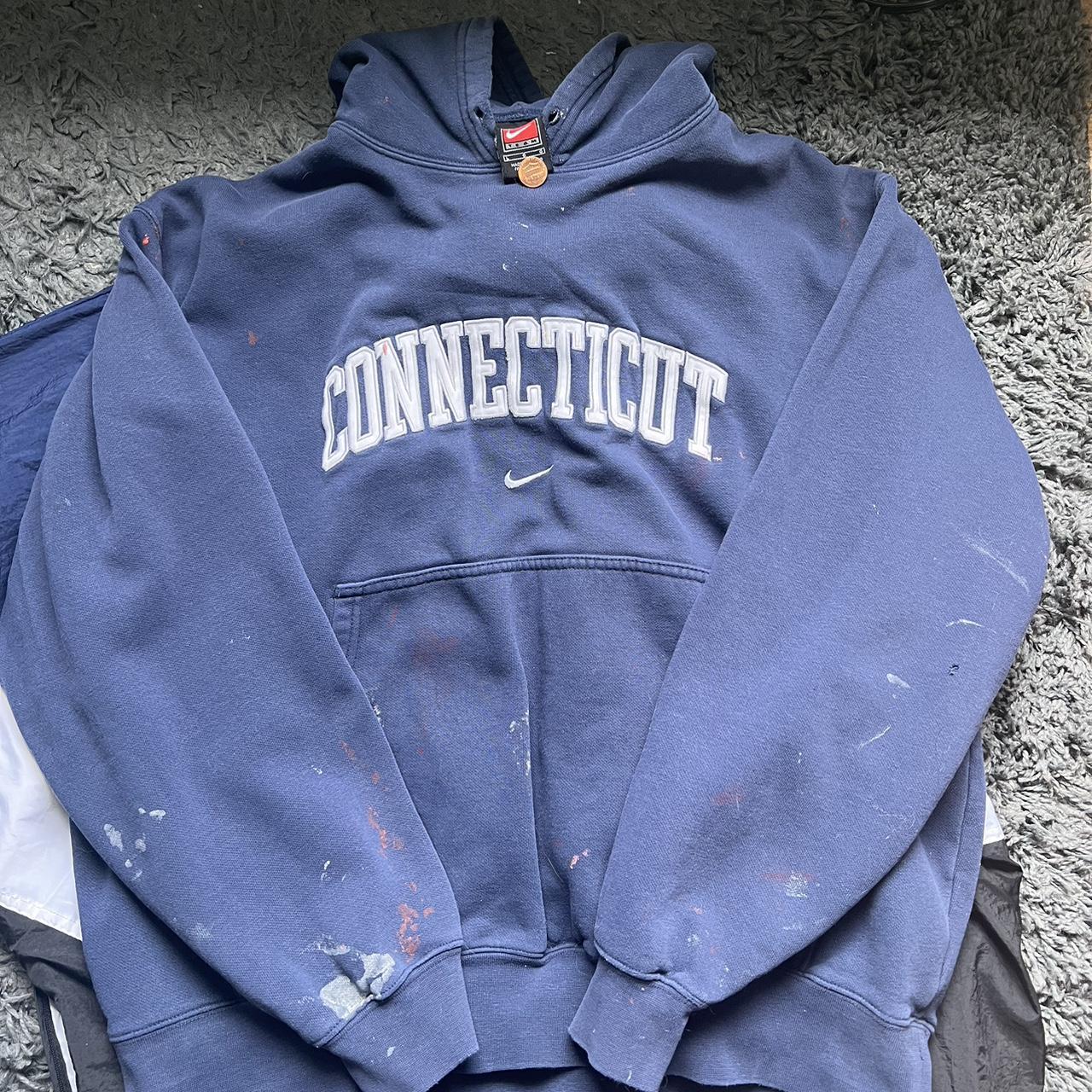 navy blue vintage nike connecticut hoodie - Depop