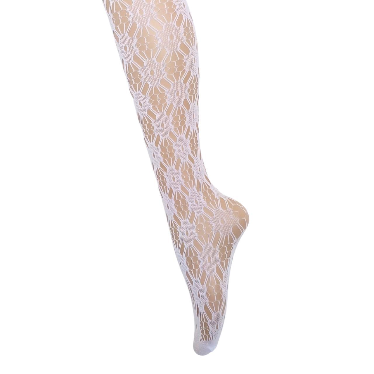 White floral geometric fishnet mesh tights (will... - Depop