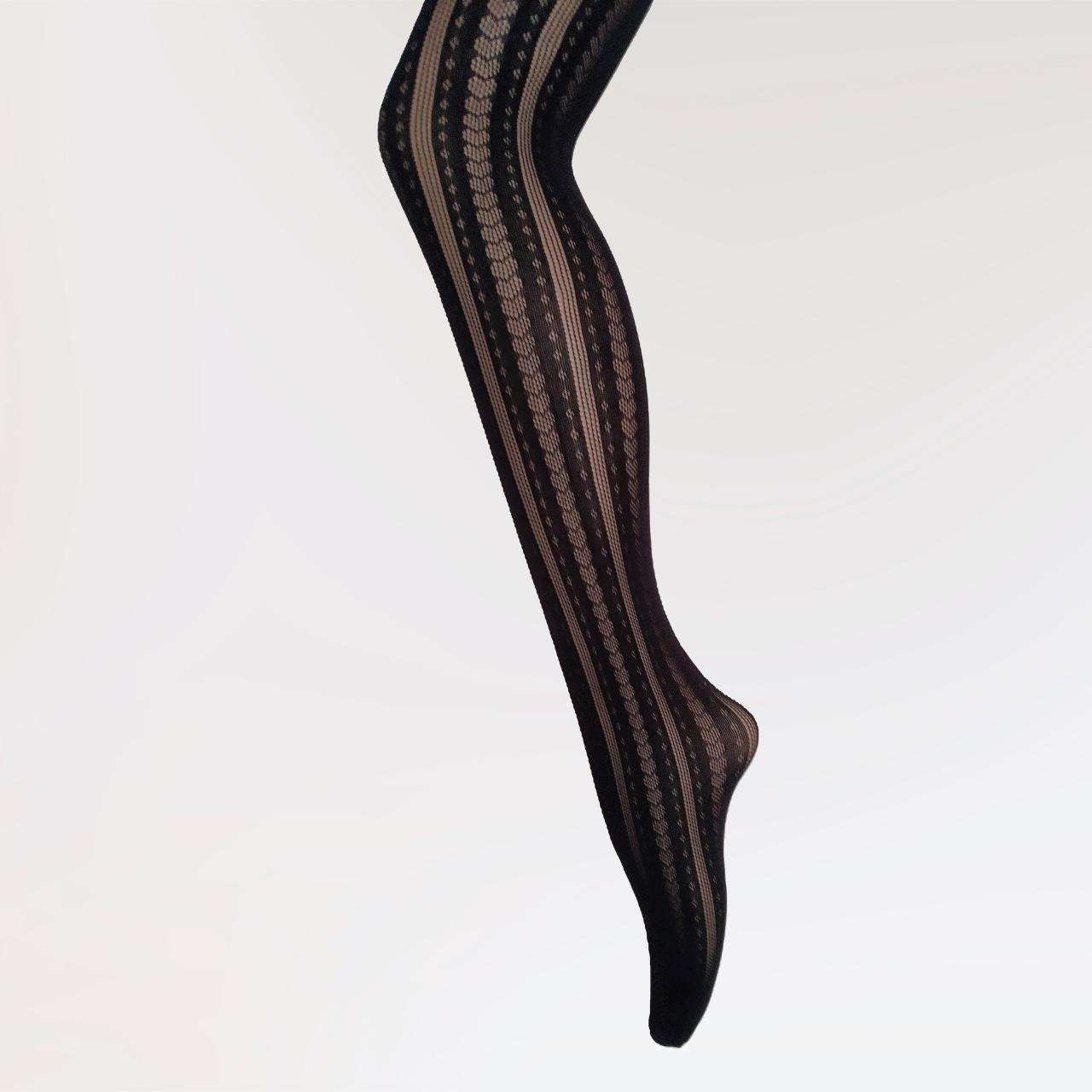 Heart and stripe pointelle mesh tights in... | Depop