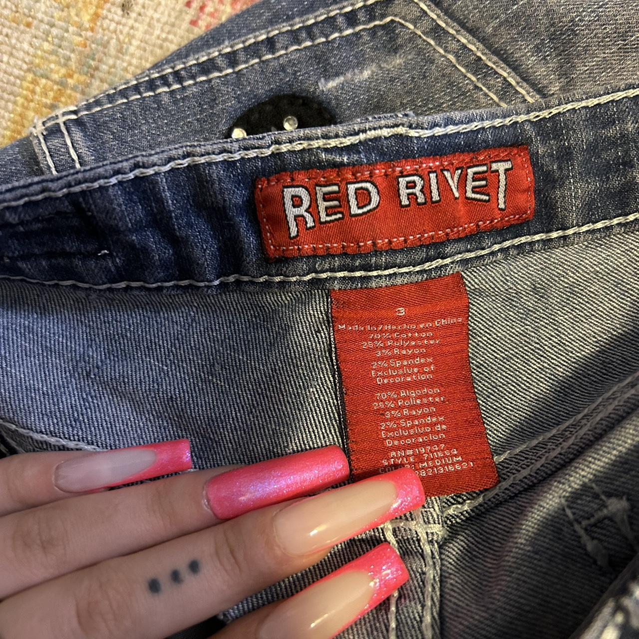 Vintage Red Rivet Flare Jeans - size 3 - worn -... - Depop