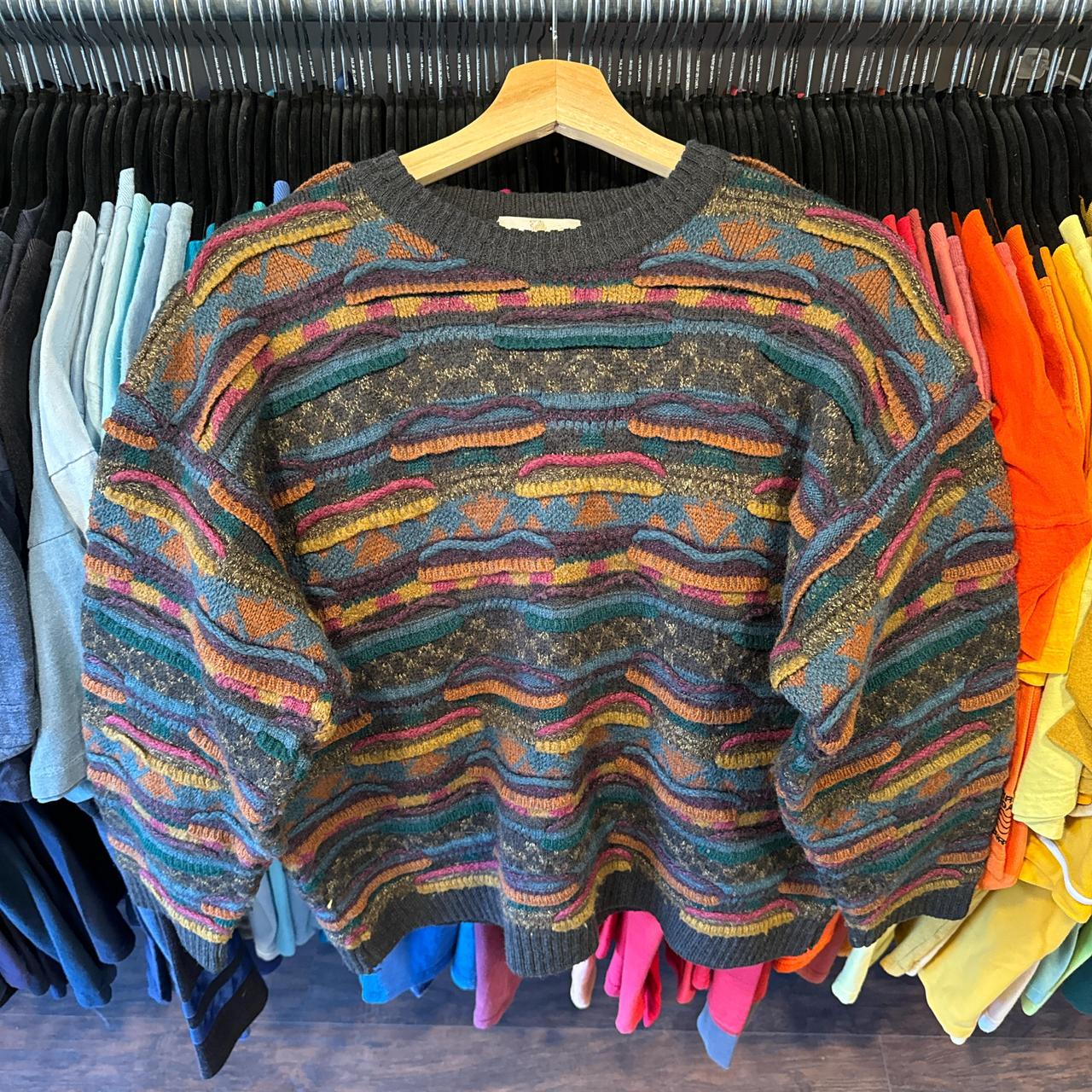 vintage Mayser Coogi style 3D texture knit collared... - Depop