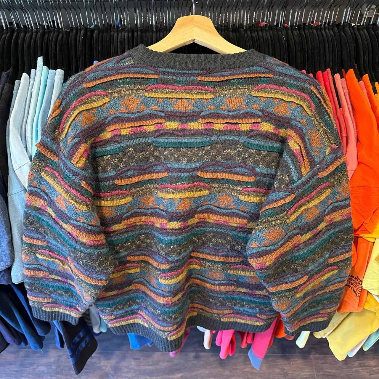 vintage Mayser Coogi style 3D texture knit collared... - Depop