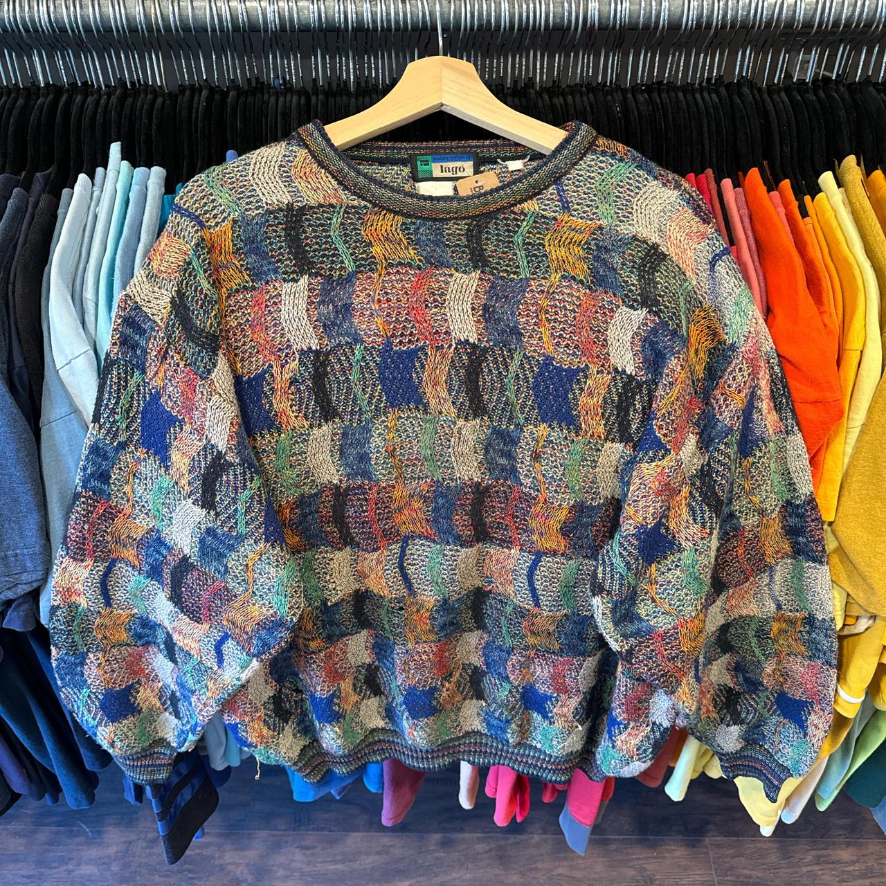 vintage Coogi style 3D texture knit collared sweater... - Depop
