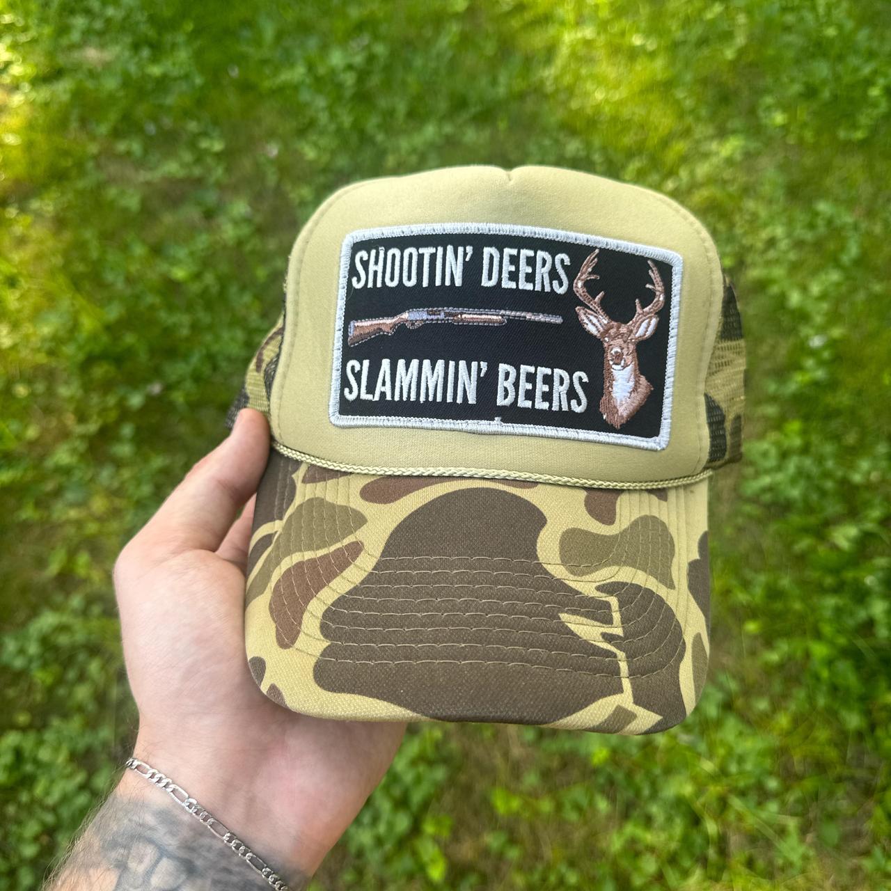Vintage 90s Shootin Deers and slammin beers camo... | Depop