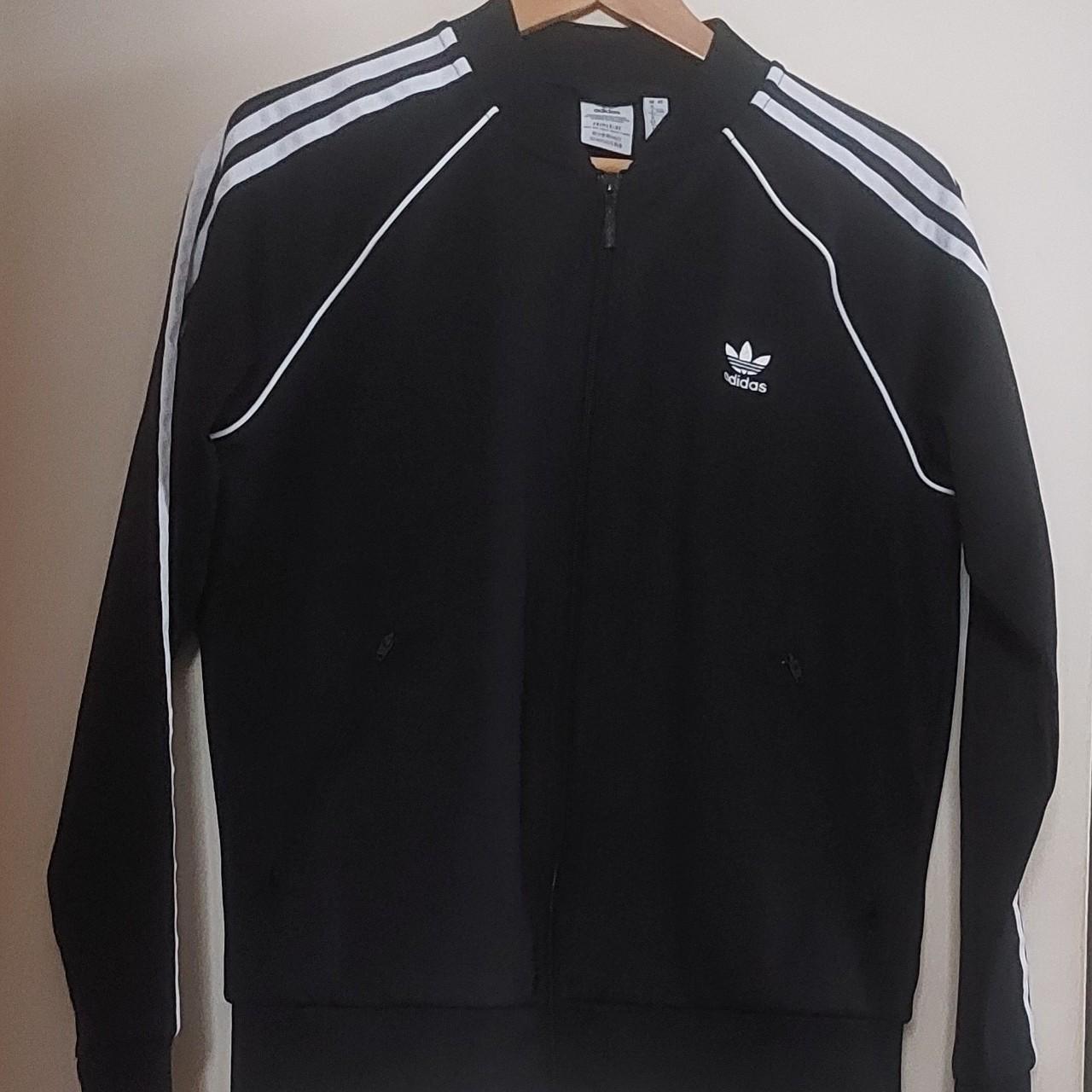 Adidas zipper track jacket in black and white,worn... - Depop