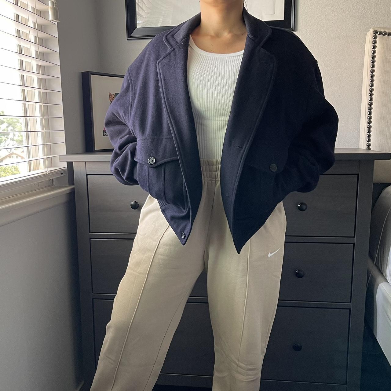 Vintage Navy Wool Bomber Jacket size Small 100%... - Depop