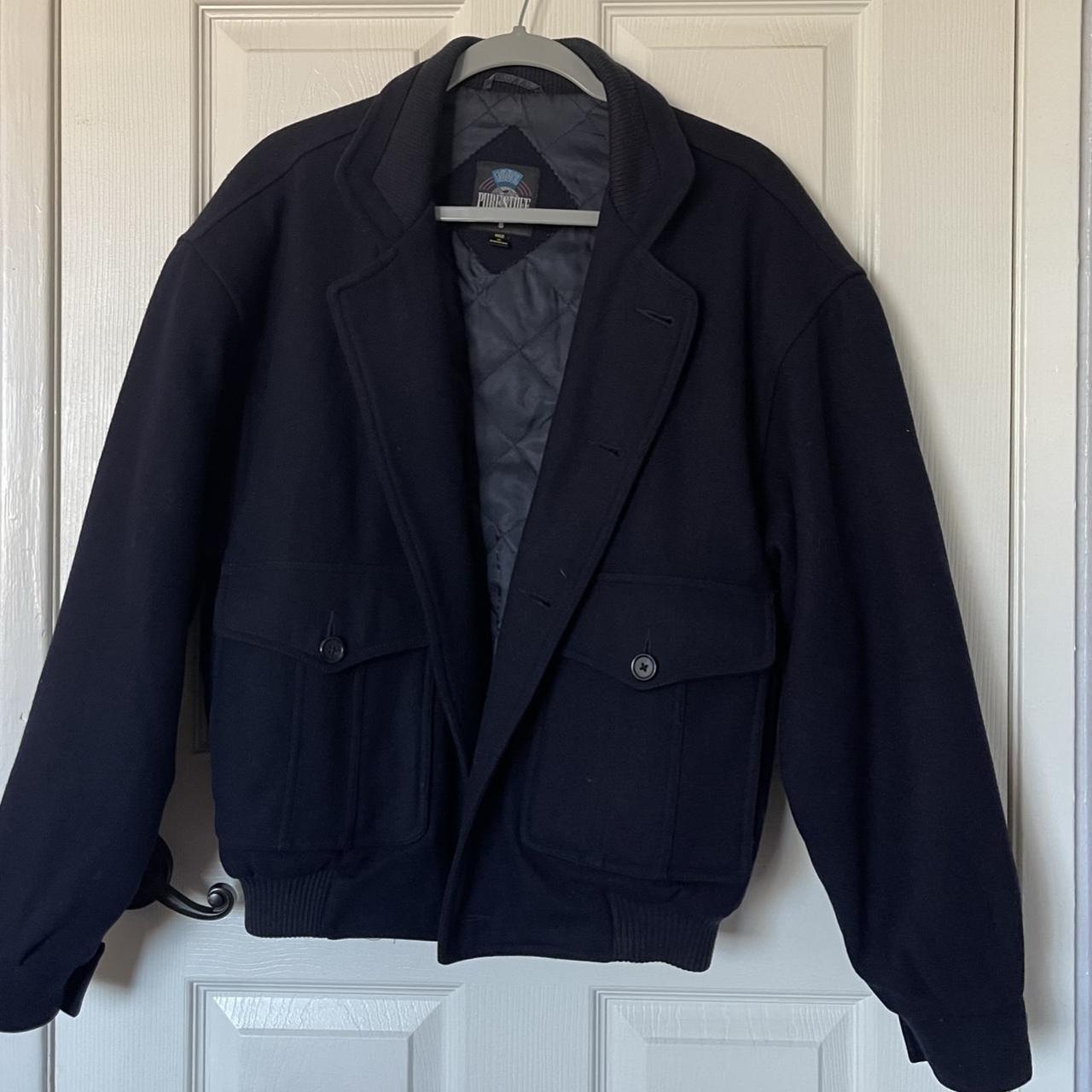 Vintage Navy Wool Bomber Jacket size Small 100%... - Depop