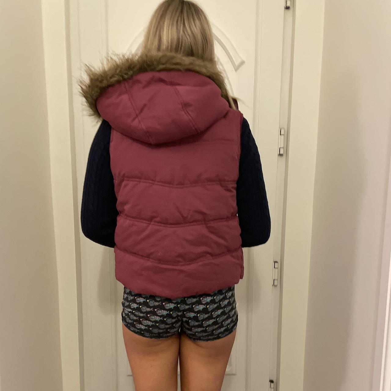 Pink/purple gilet Fur hood and fluffy inside... - Depop