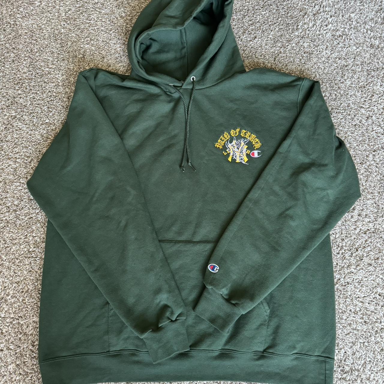 embroidered pain of truth hoodie on champion from... - Depop