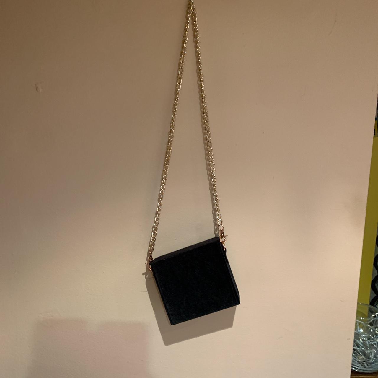 Black box bag. Velvet feel & rose gold chain... - Depop