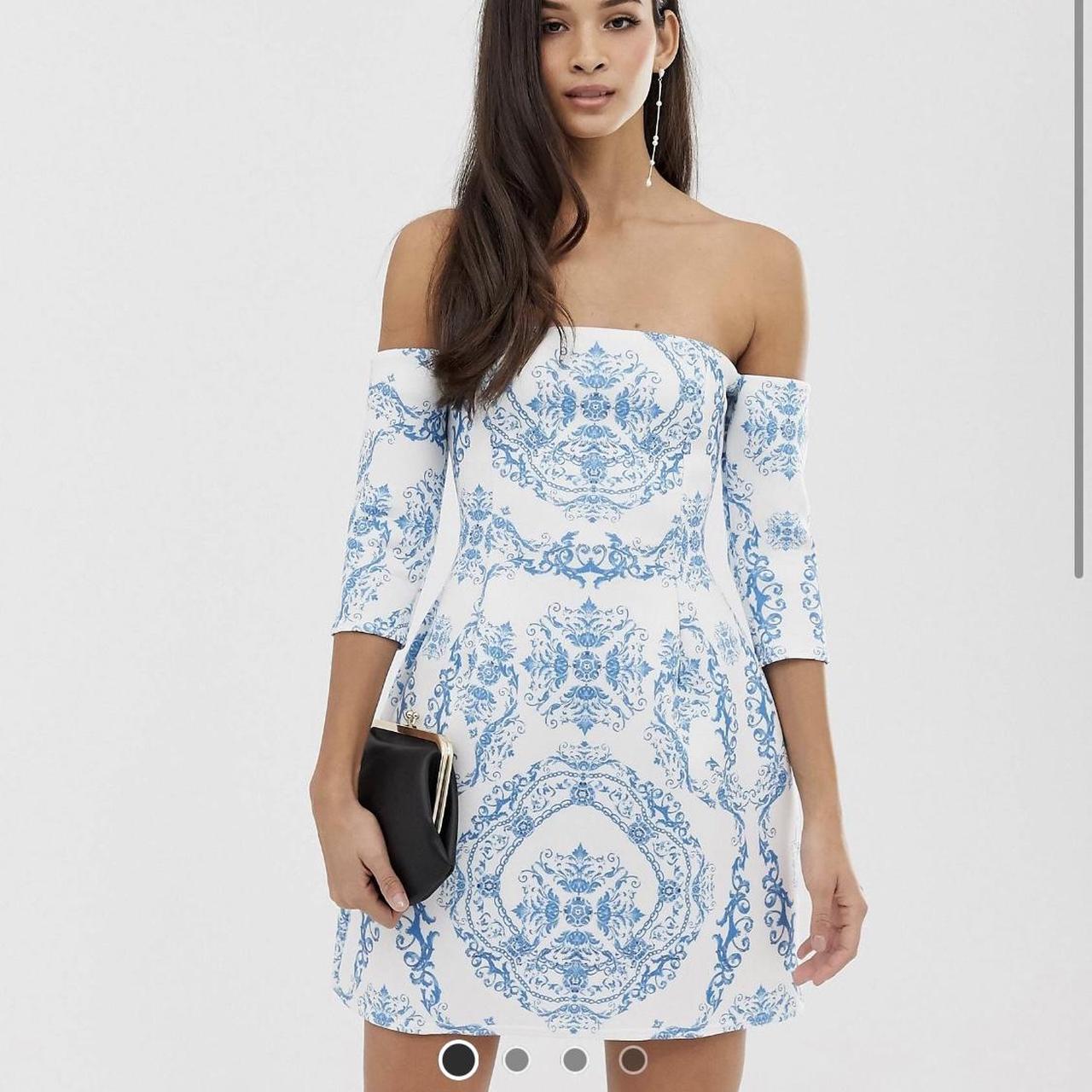 ASOS Women's White and Blue Dress | Depop