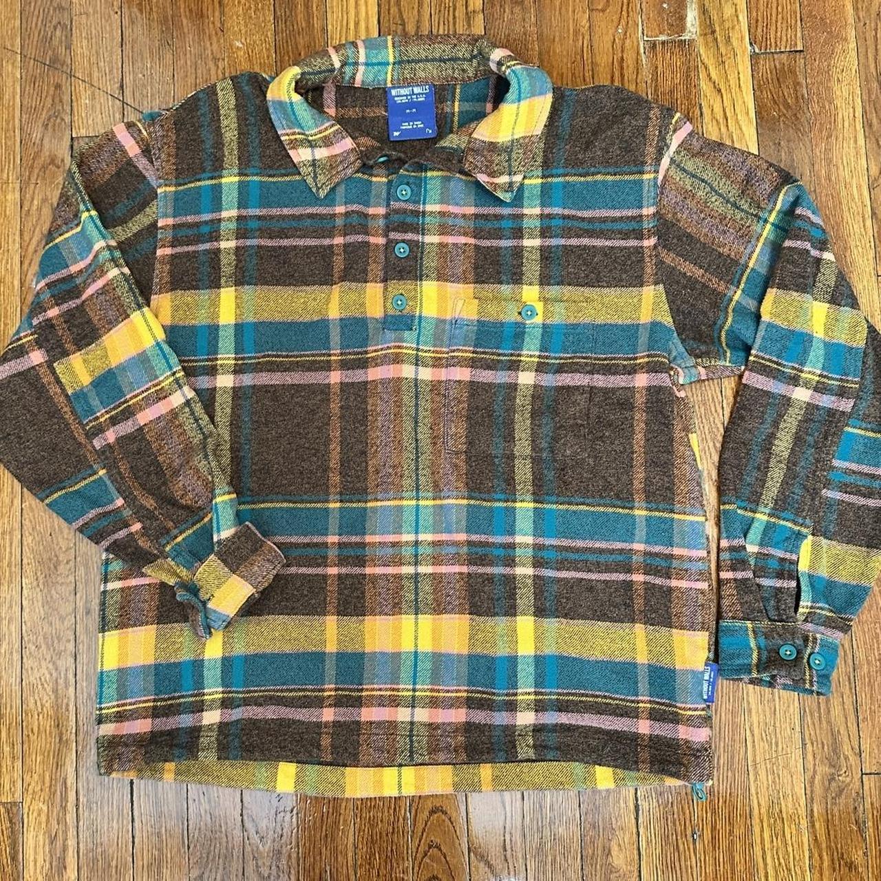 Brown and multi-coloured plaid flannel shirt with a... | Depop