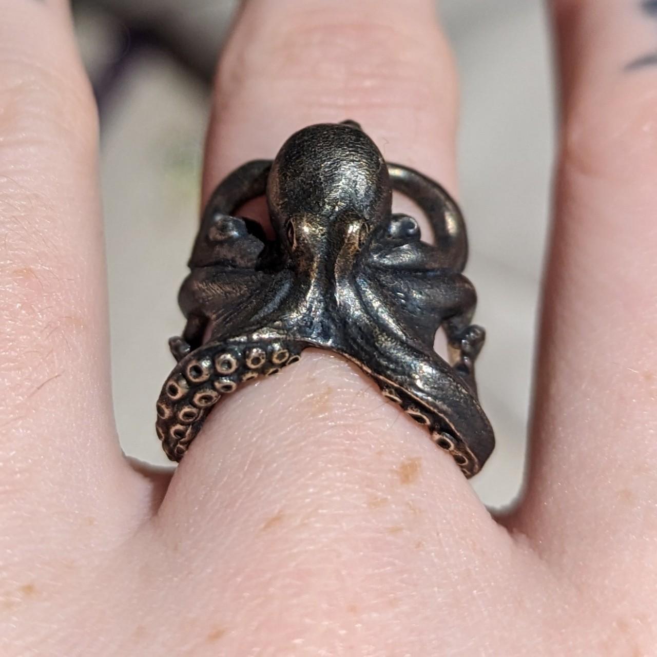 real silver chunky goth octopus ring size 7 not... - Depop