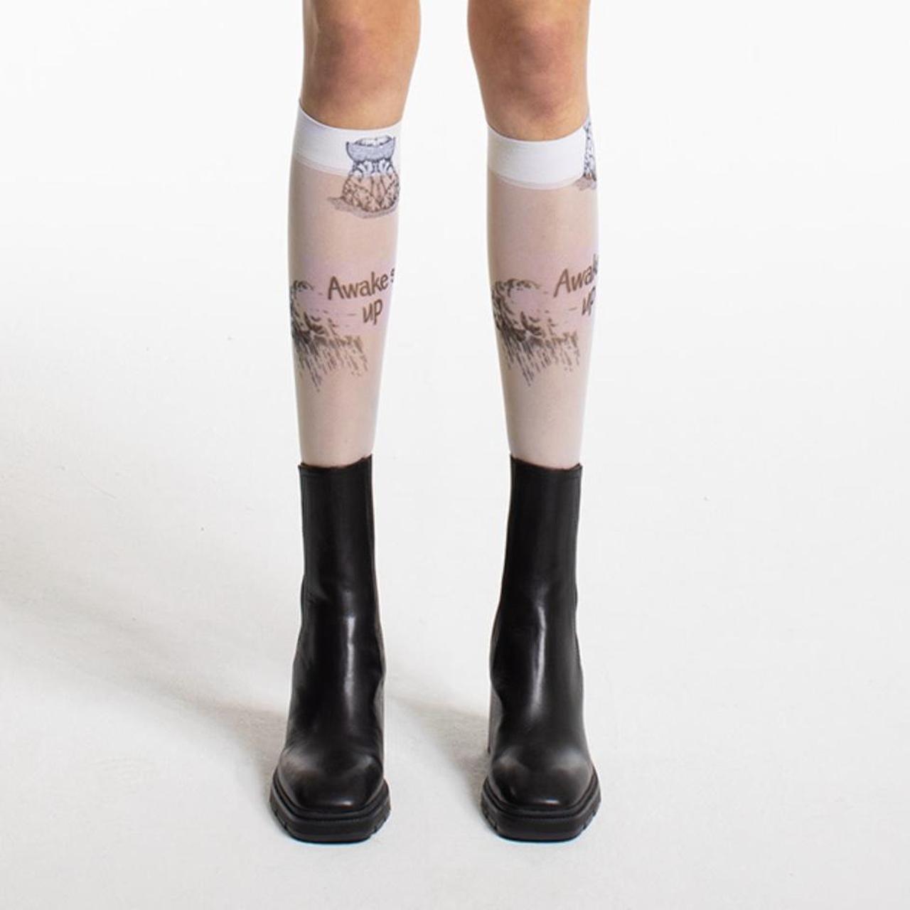 romantic tiger noah awake beige knee socks mesh one... - Depop