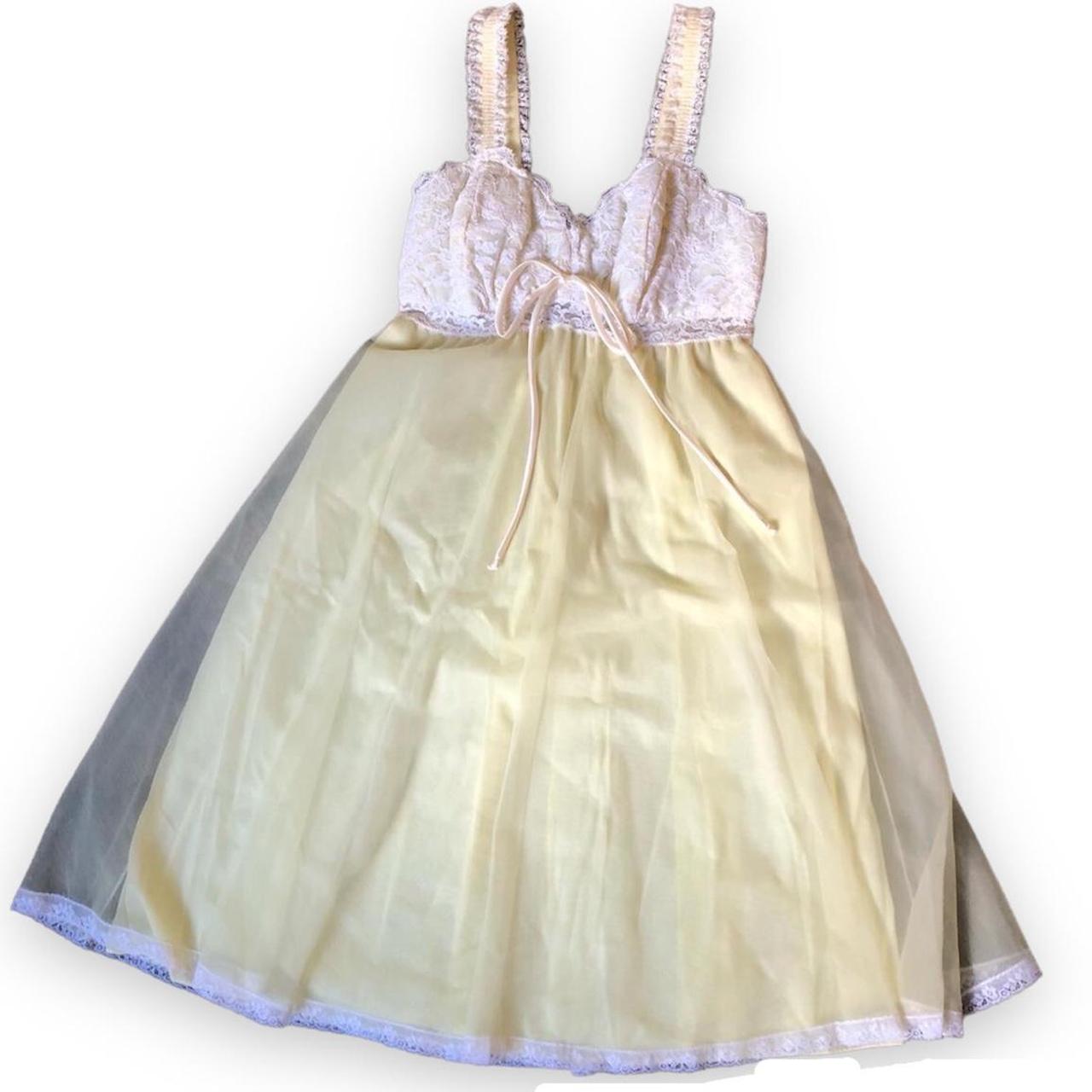 Olga Women's Yellow and White Dress | Depop