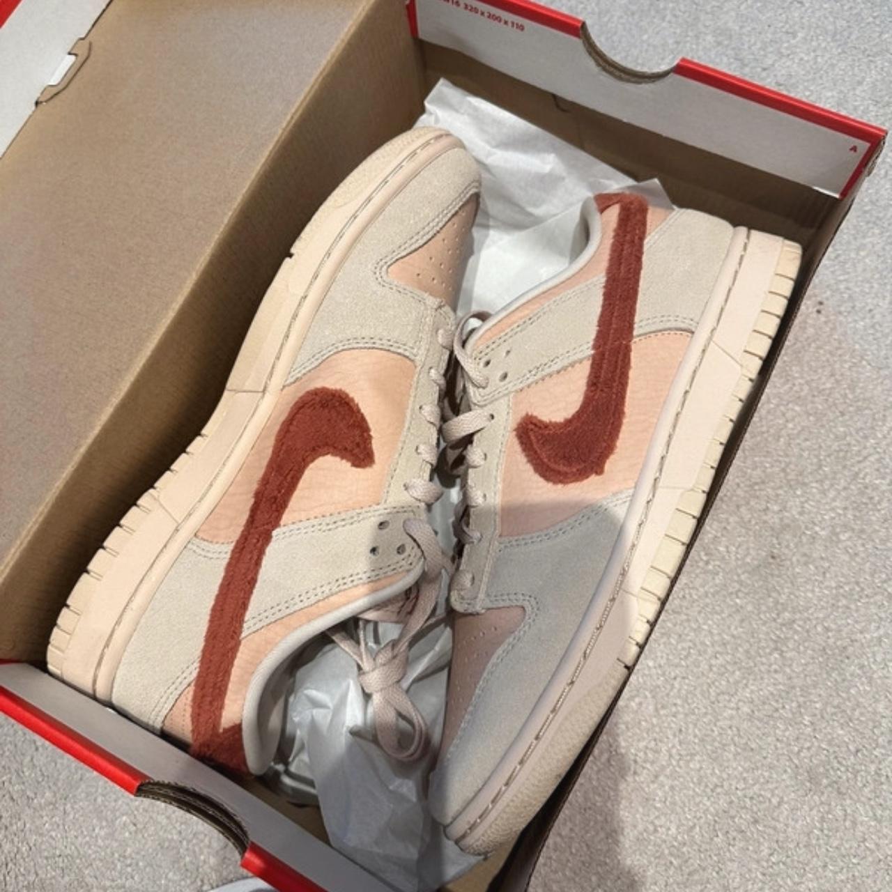 Nike dunks stone & brown. Worn once, slight creasing... - Depop