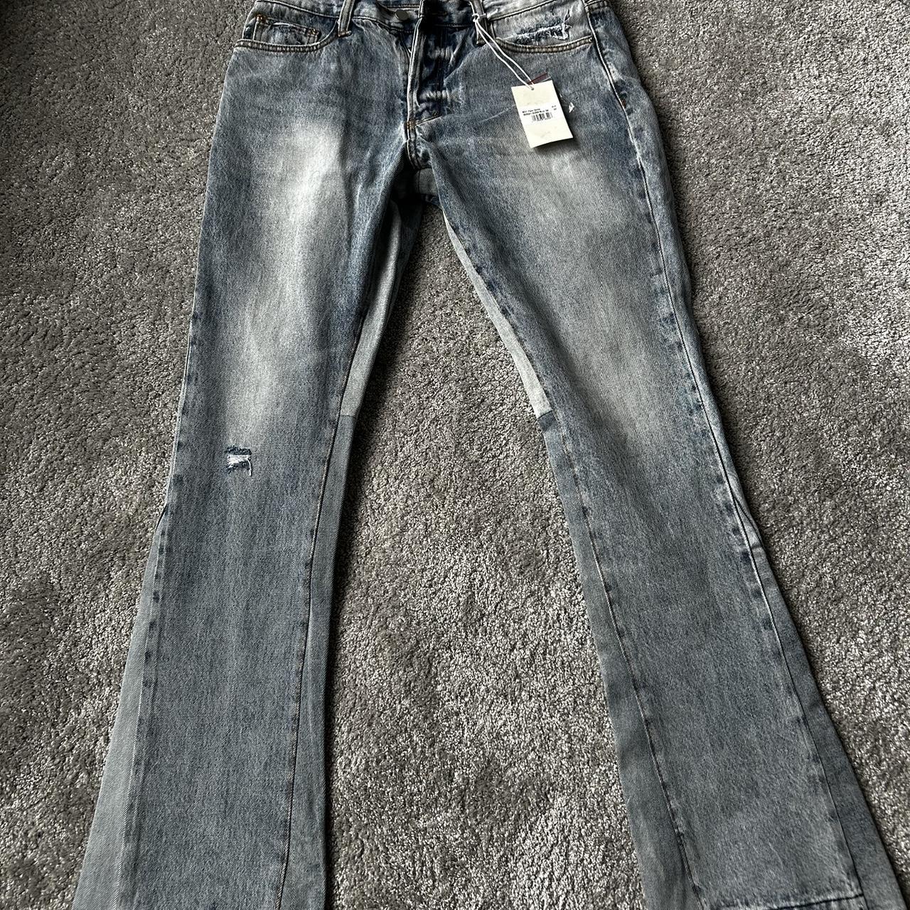 Blue mnml flared denim Brand new, never worn Can... - Depop
