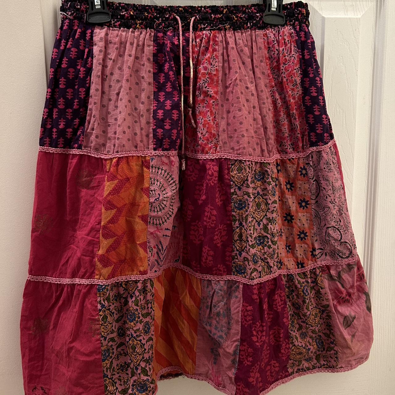 cute patchwork skirt no size tag but fits like a... - Depop