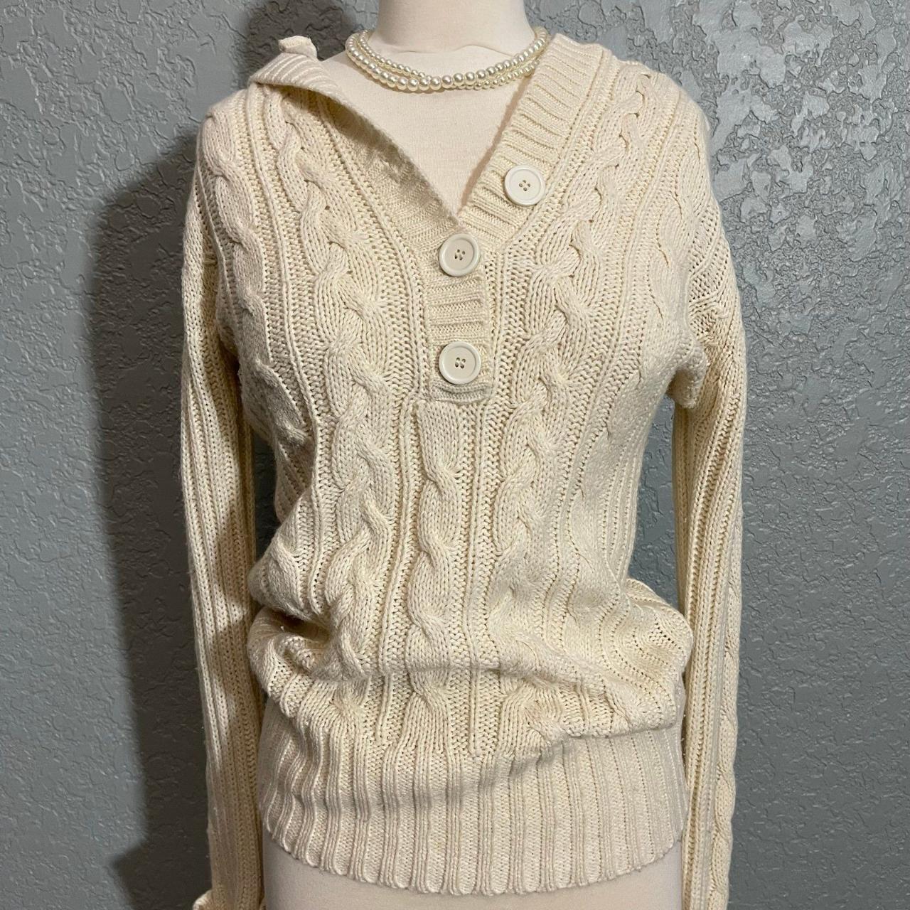 Demanding Cable Knit Hooded Sweater Excellent... - Depop