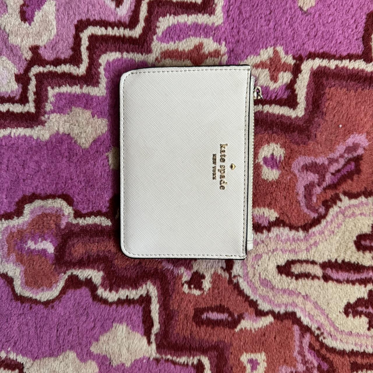 White Kate Spade Card Holder with Gold lettering - Depop