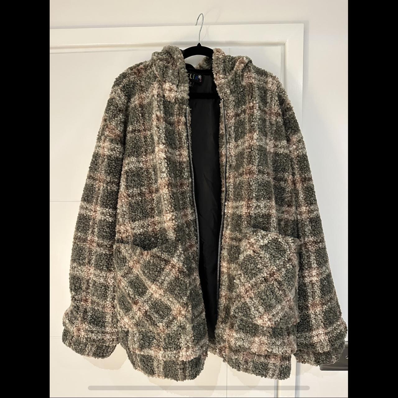 Delia’s by Doll’s Kill teddy plaid hooded jacket.... - Depop
