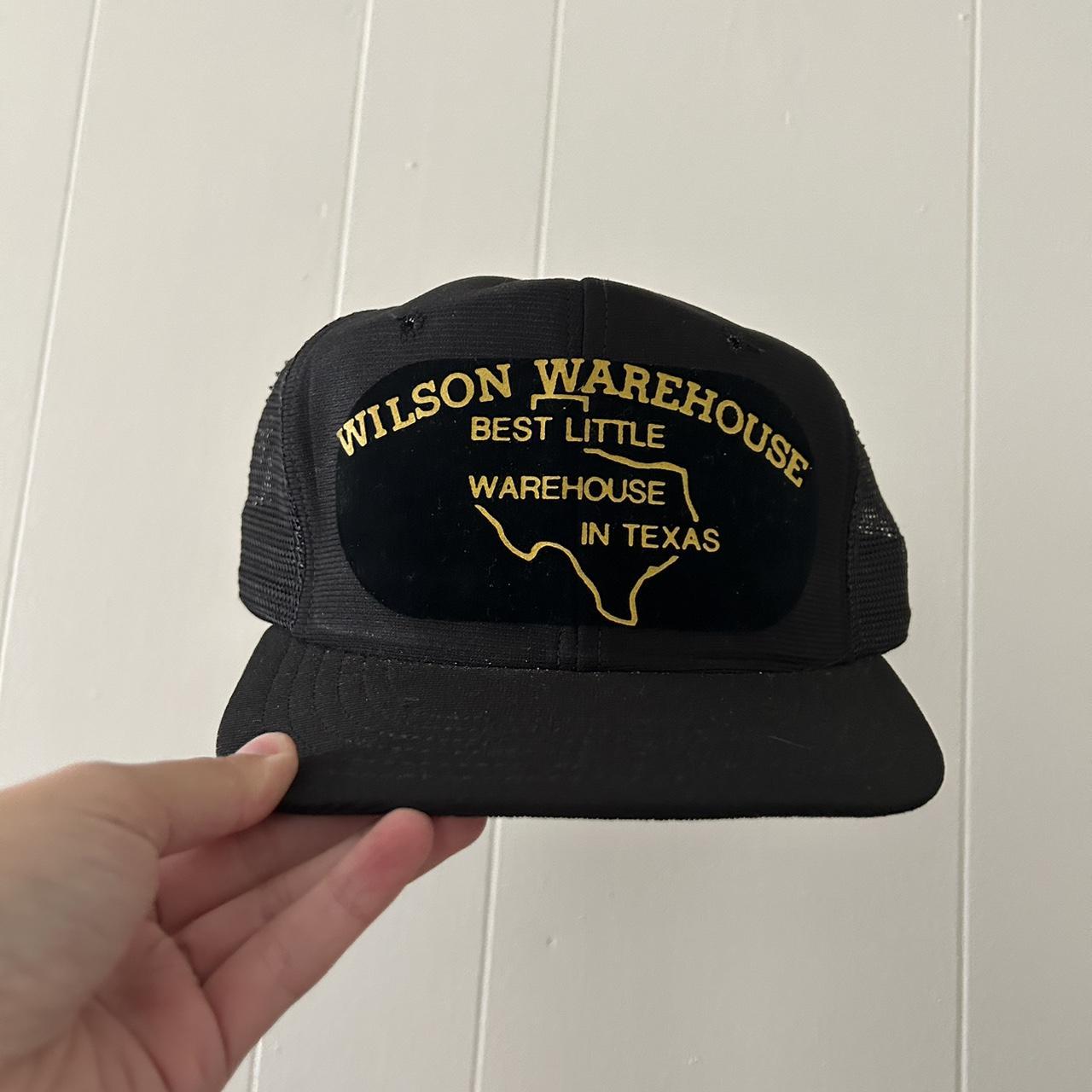 Wilson Warehouse black and gold trucker hat - Depop