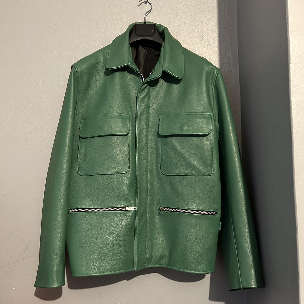 Beautiful green grain leather biker jacket, real... - Depop