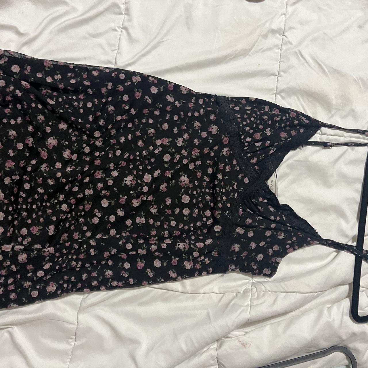 Black and pink floral mesh tank dress - Depop