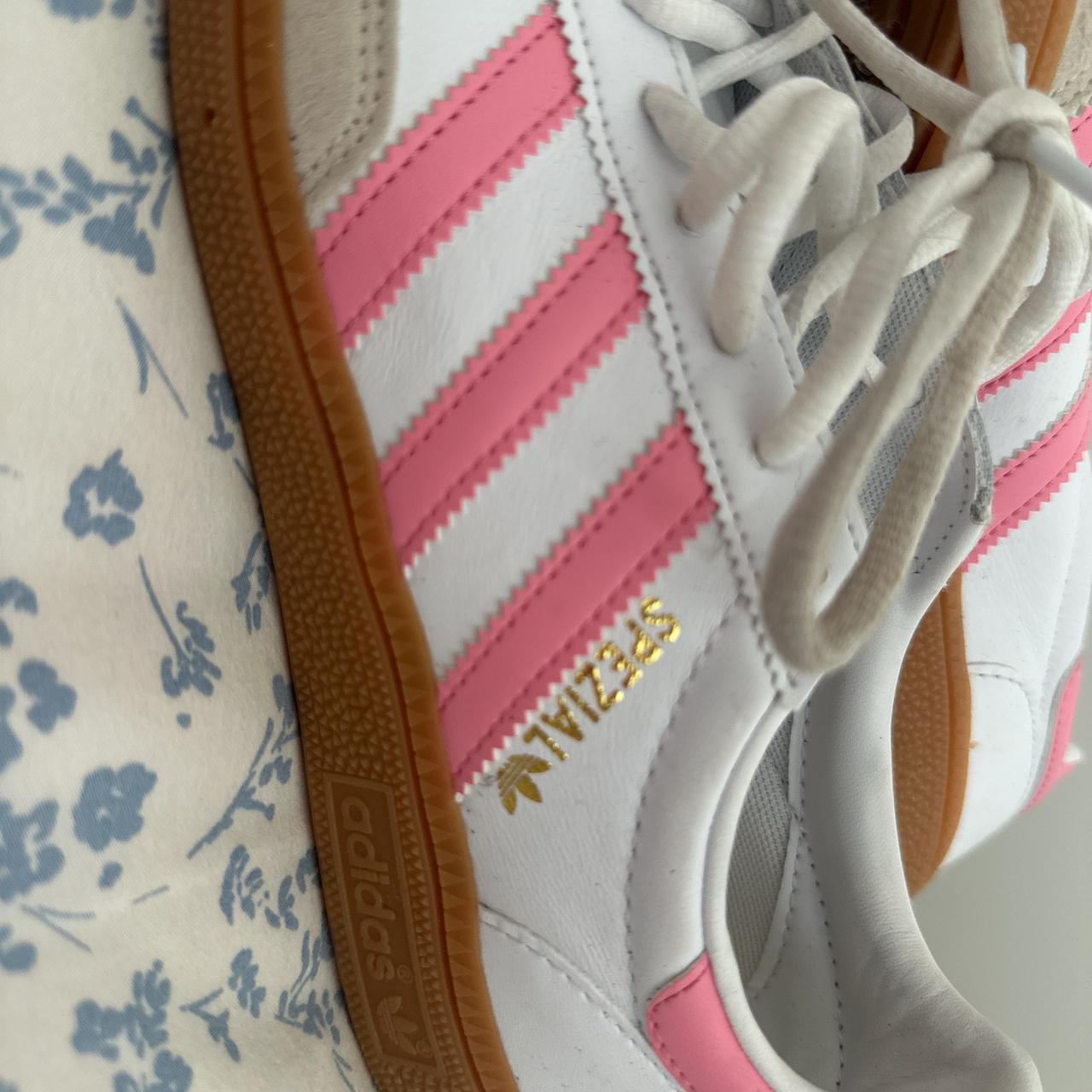 Pink and White Adidas Spezials Worn twice US6 Pick... | Depop