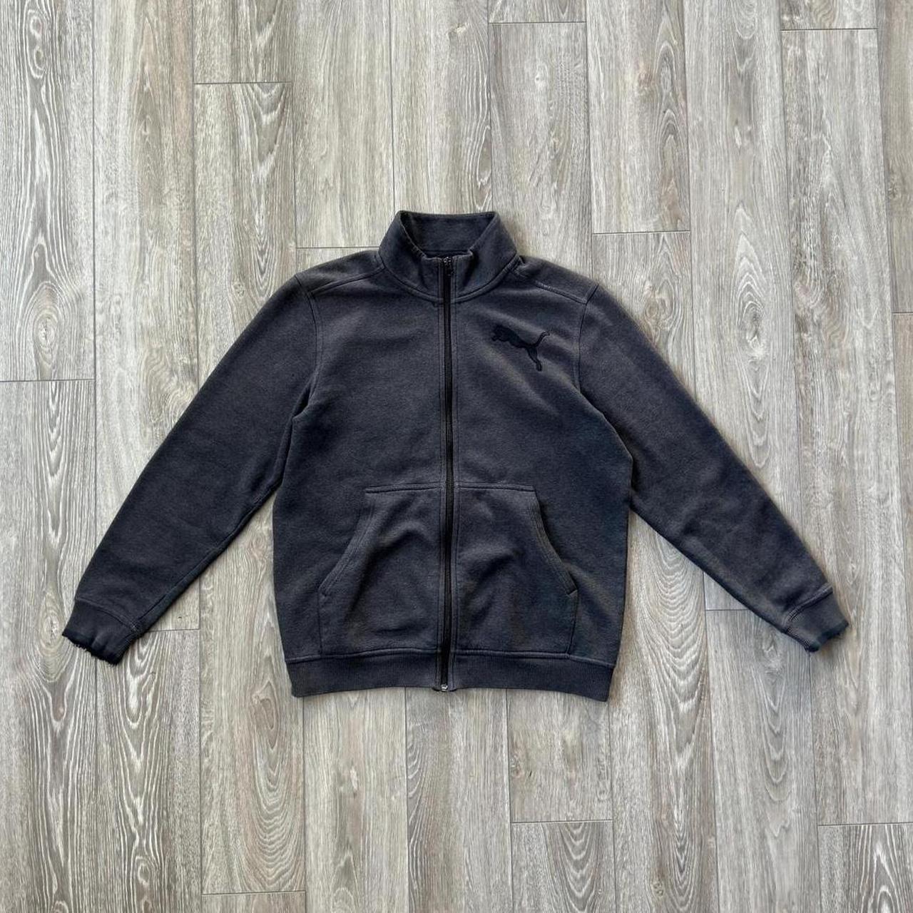 Y2K Grey Puma Zip Up Athletic Sweater Slight... - Depop