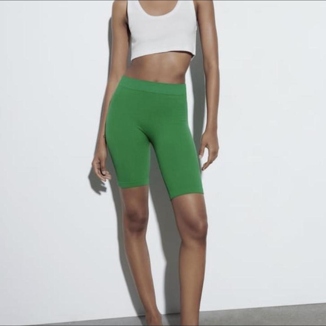 Green Zara seamless biking shorts Worn once Size... - Depop