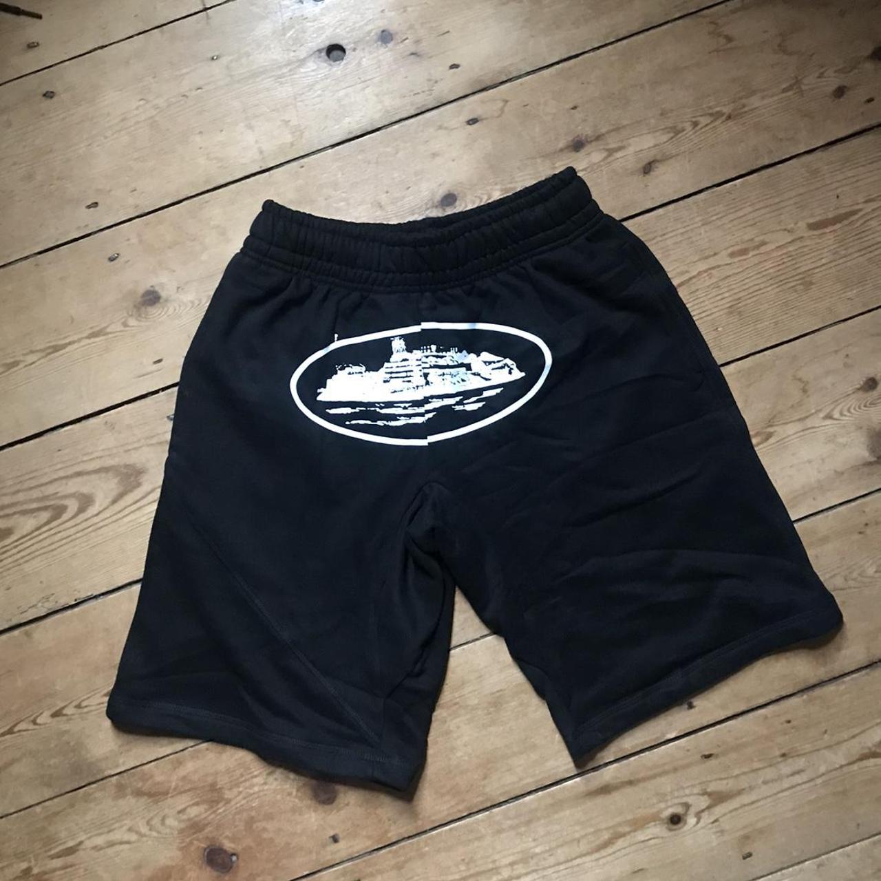 corteiz black and white alcatraz shorts brand... - Depop