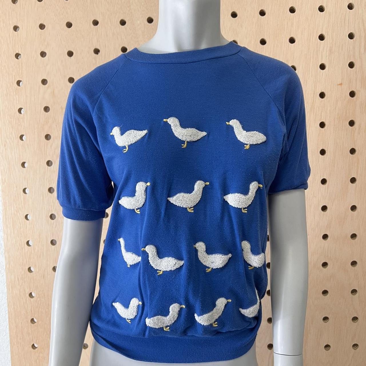 70s/80s embroidered duck short sleeve top Great... - Depop