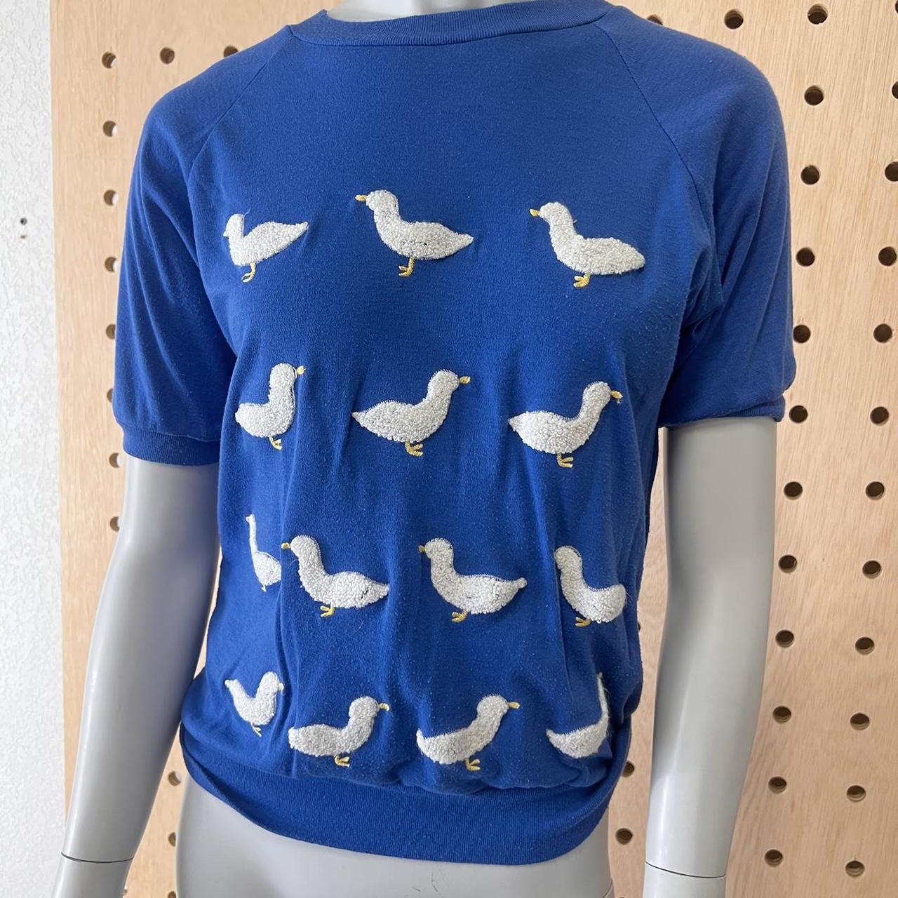 70s/80s embroidered duck short sleeve top Great... - Depop