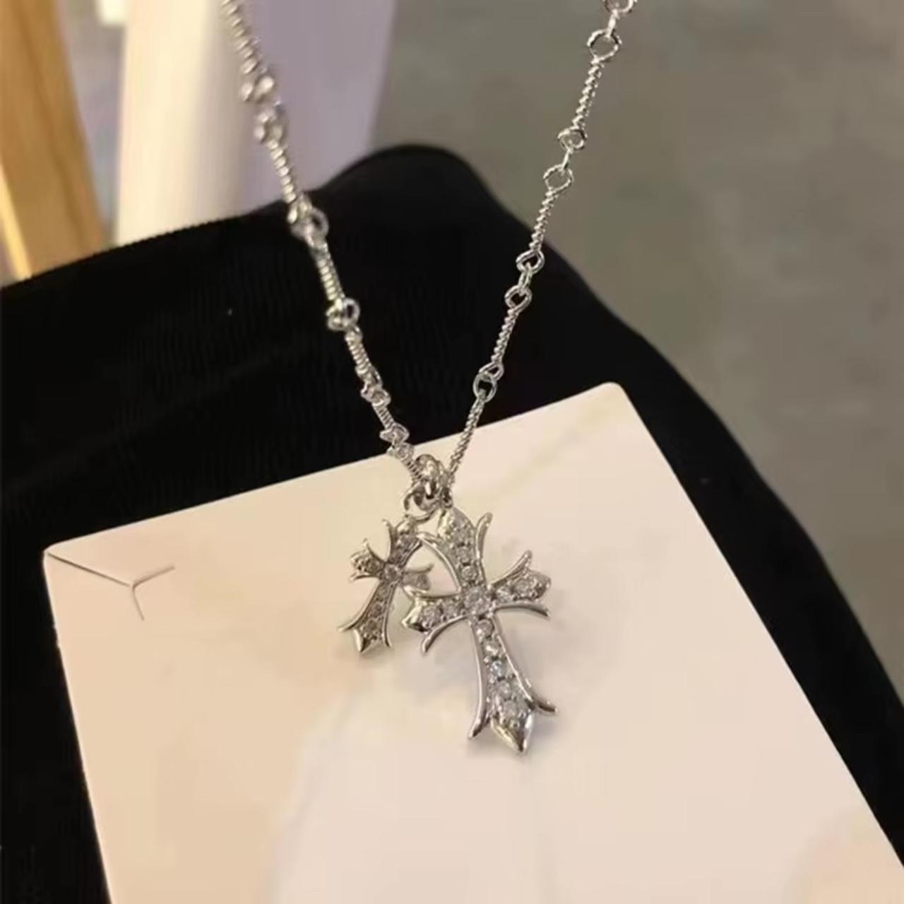 Y2k Double Cross Pendant Necklace | Approx 40... | Depop