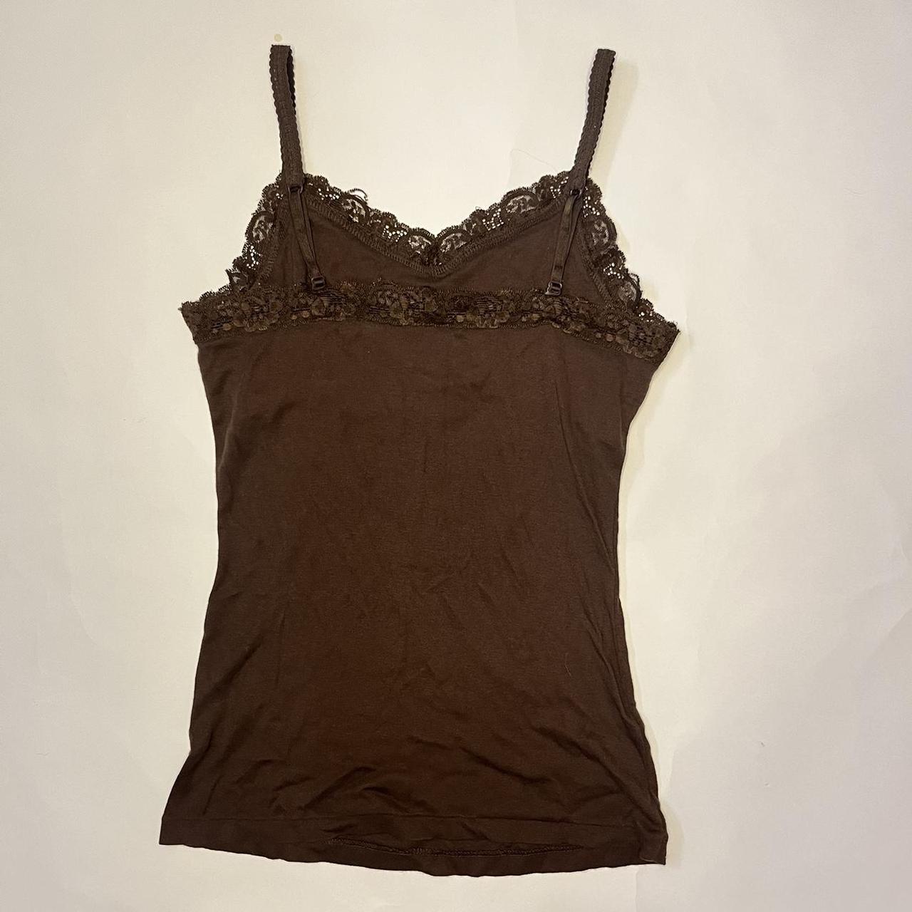 Brown lace trim cami with built in bra - Depop