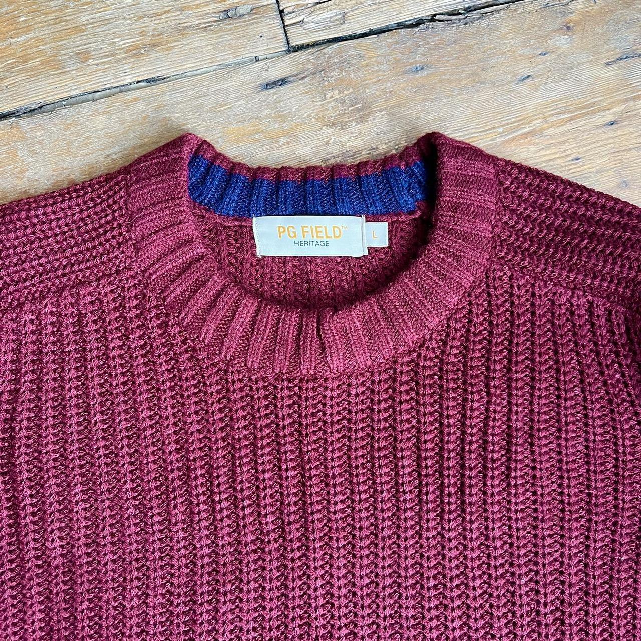 Cosy knitted jumper, round neck, burgundy colour. PG... - Depop
