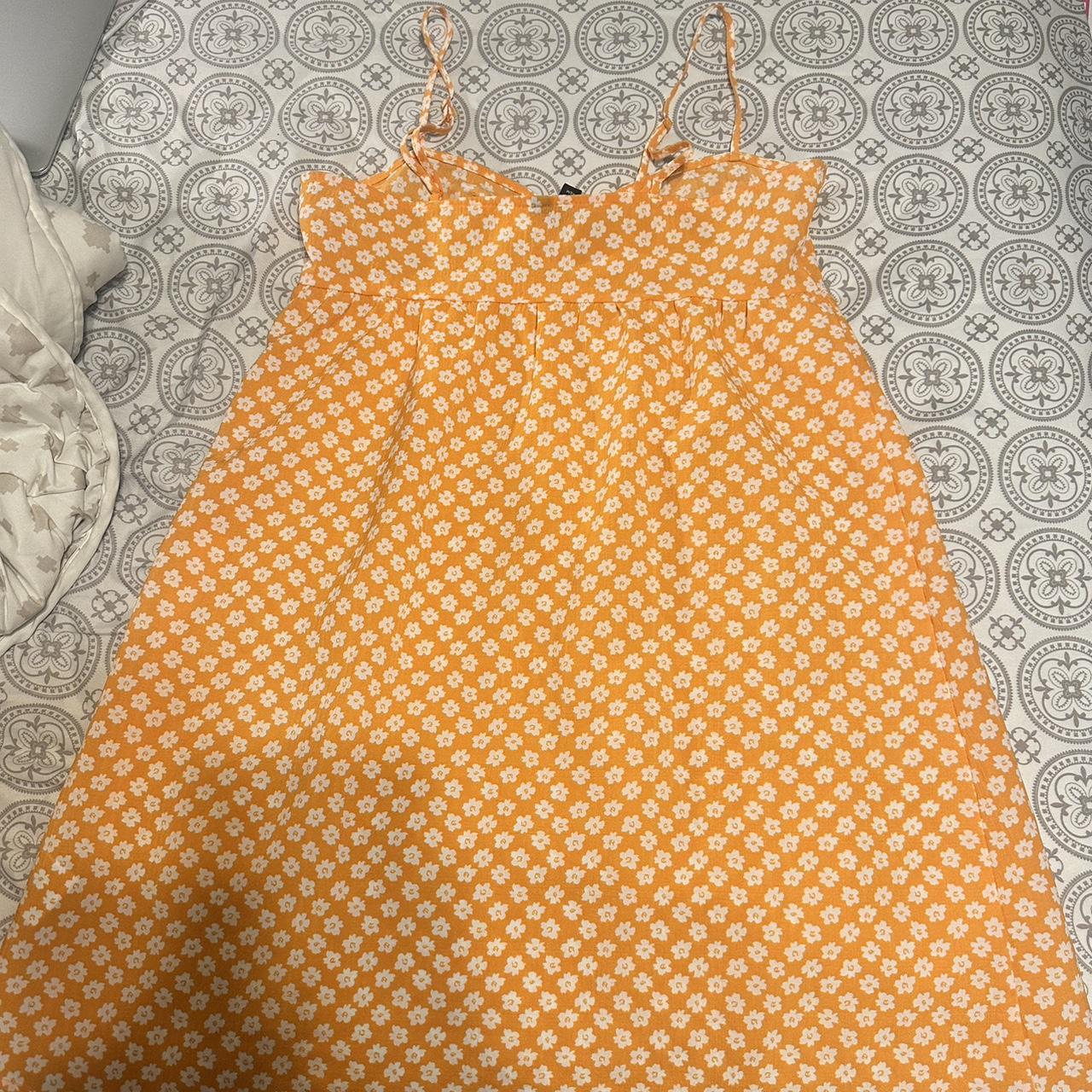 H&M Orange Floral Sundress. Worn once. 2 threads... - Depop
