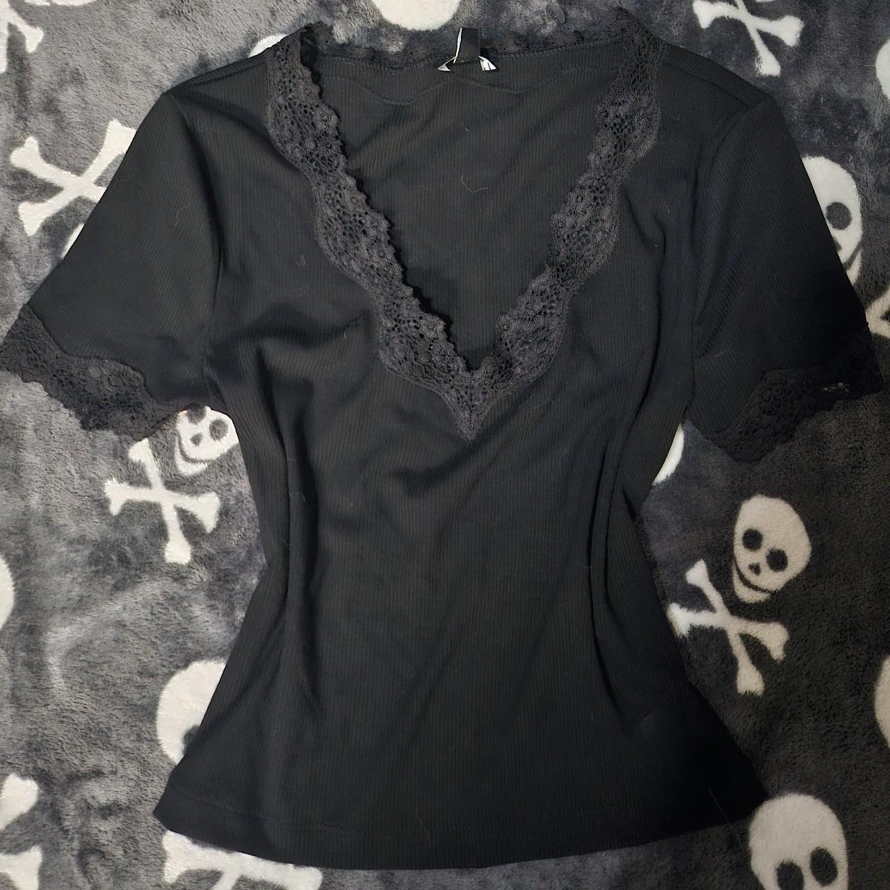 Black Lace V Neck Top NWT fitted top from express!... - Depop
