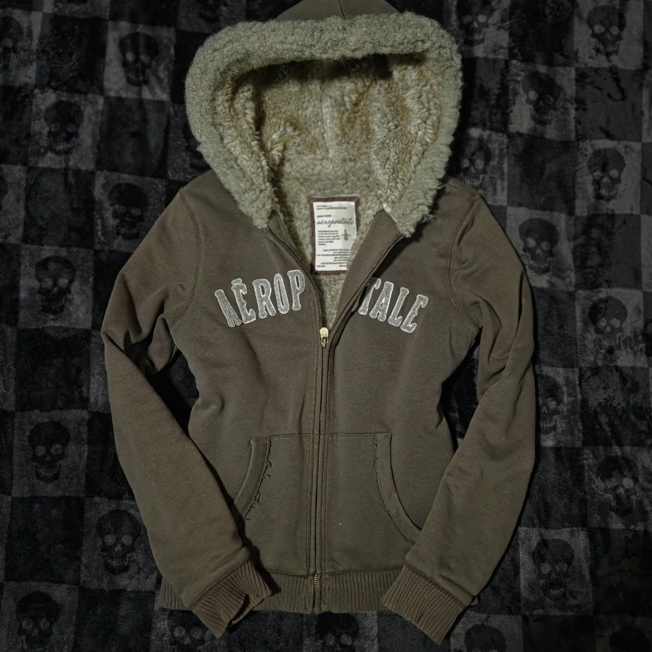 Aeropostale Brown Faux Fur Lined Hoodie Zip... | Depop