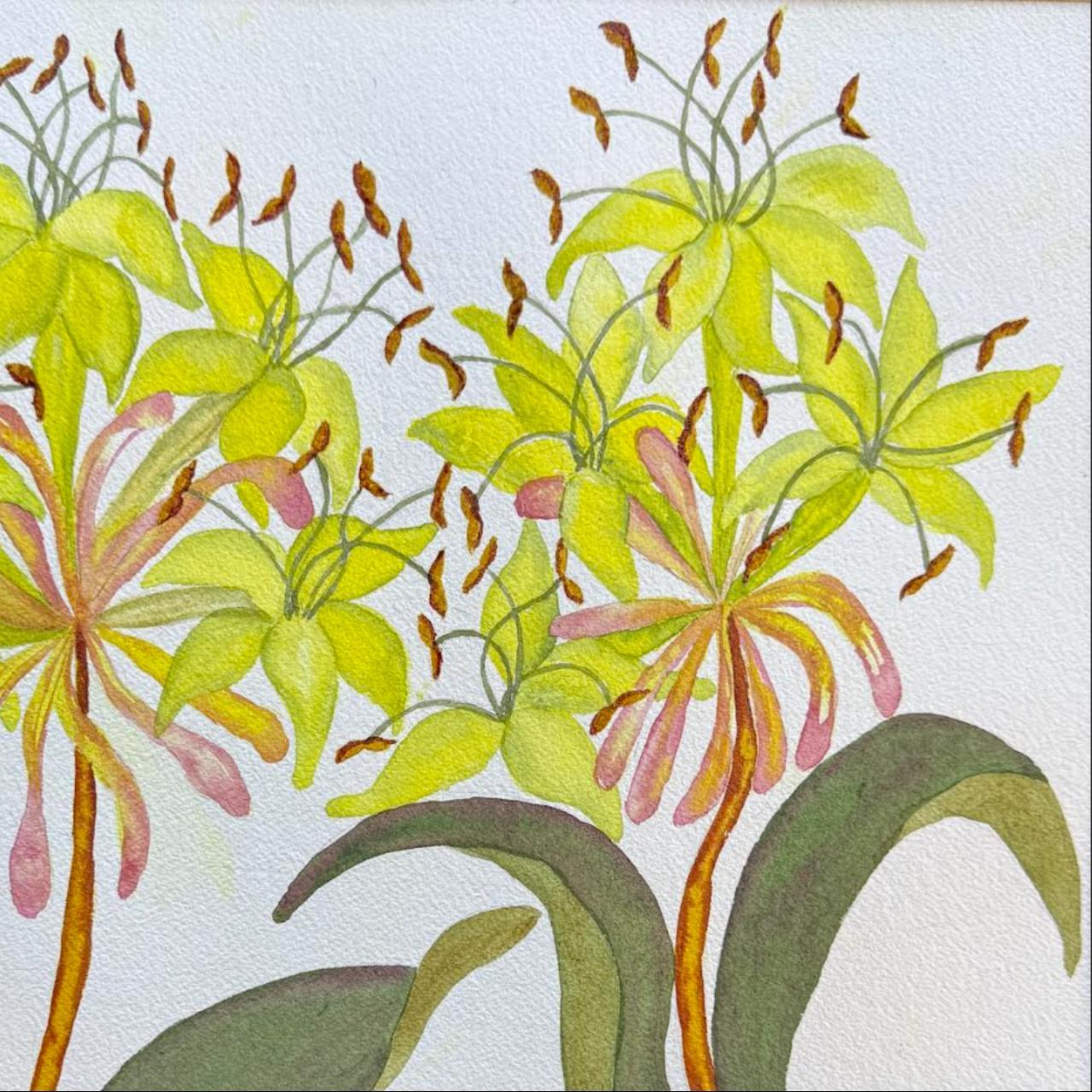 PAINTING WATERCOLOR YELLOW GREEN PINK ORANGE... | Depop