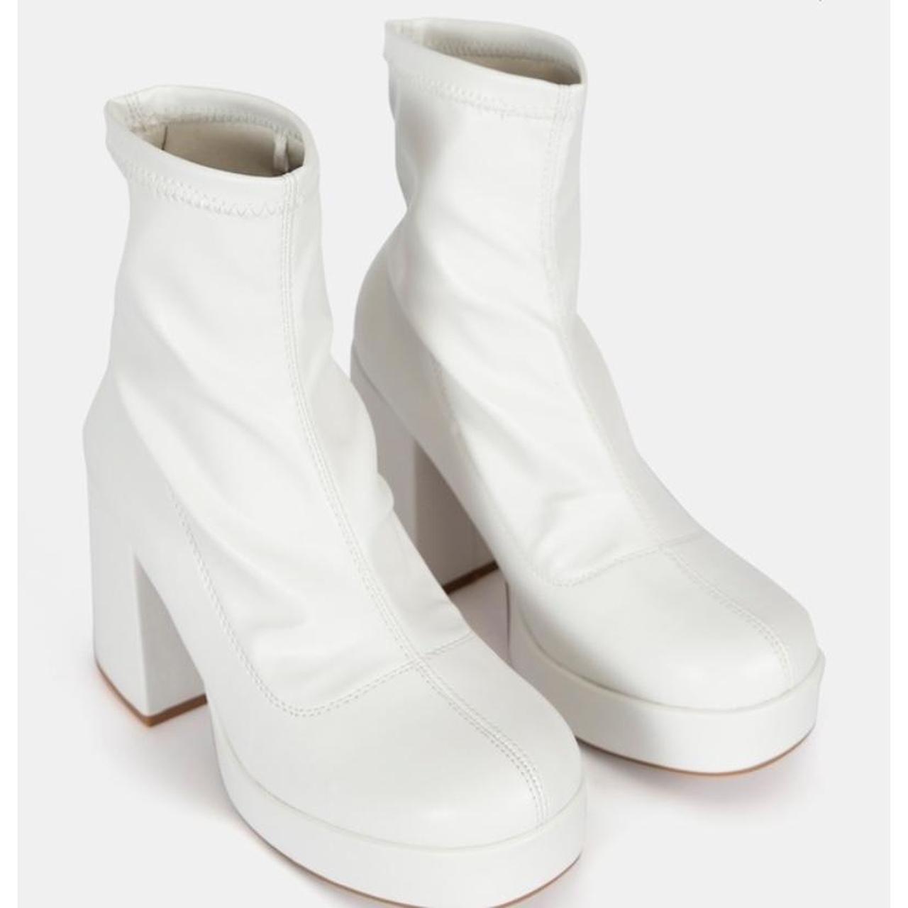 White platform boots - worn once with few scuff... - Depop