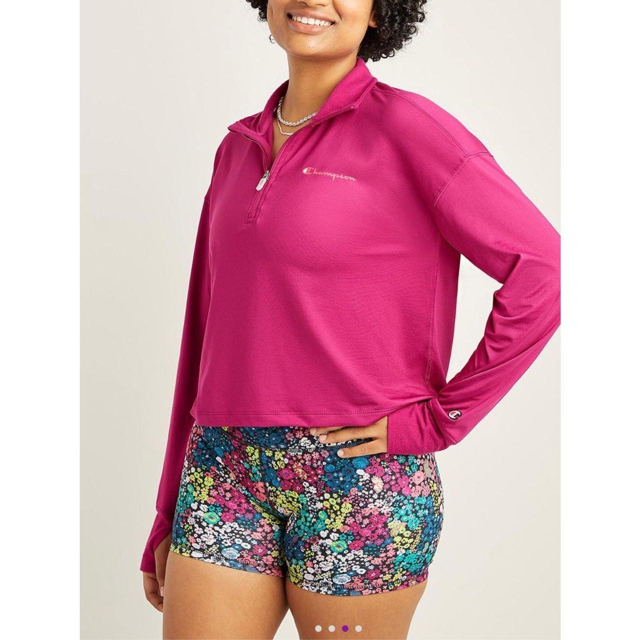 New Champion Pink Soft Touch Logo Pullover... - Depop