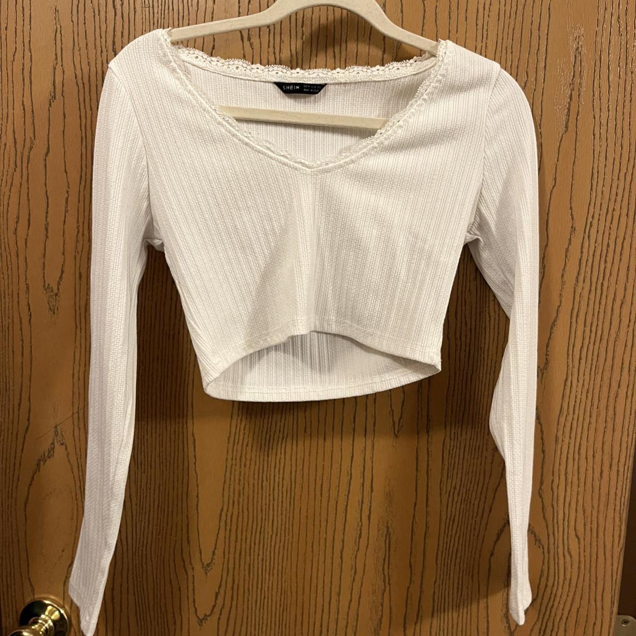 White cropped shein long sleeve with lace trim :)) - Depop