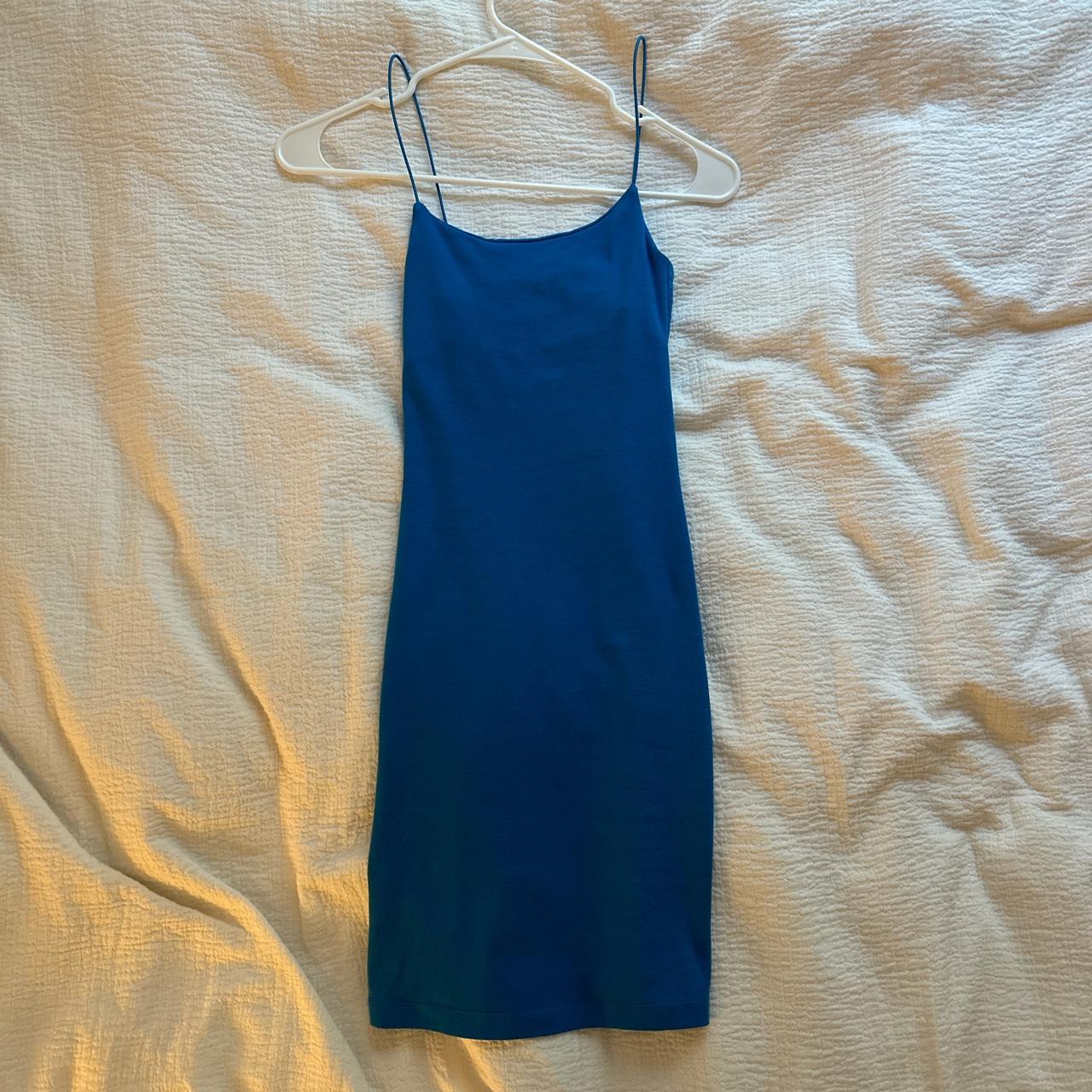 blue Zara bodycon dress. so flattering and the color... - Depop