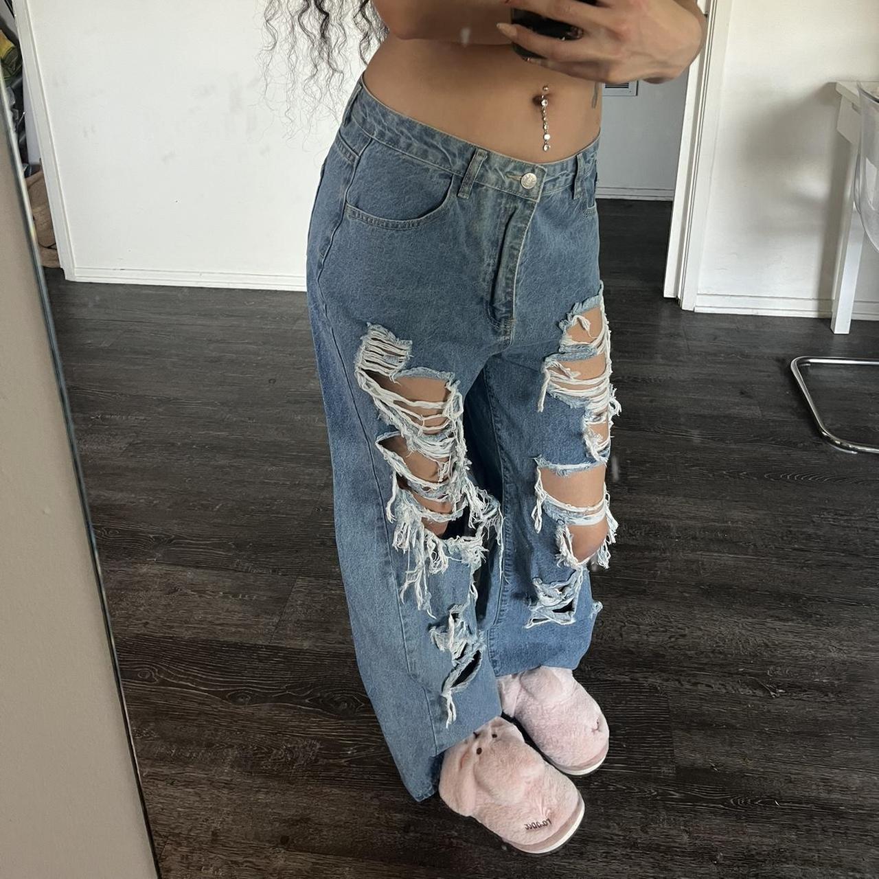 Shein oversized jeans size large waist is about 30... - Depop