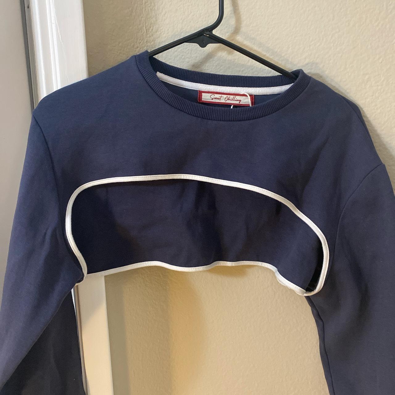 Sweet chilling gorpcore sweatshirt shrug navy blue... - Depop
