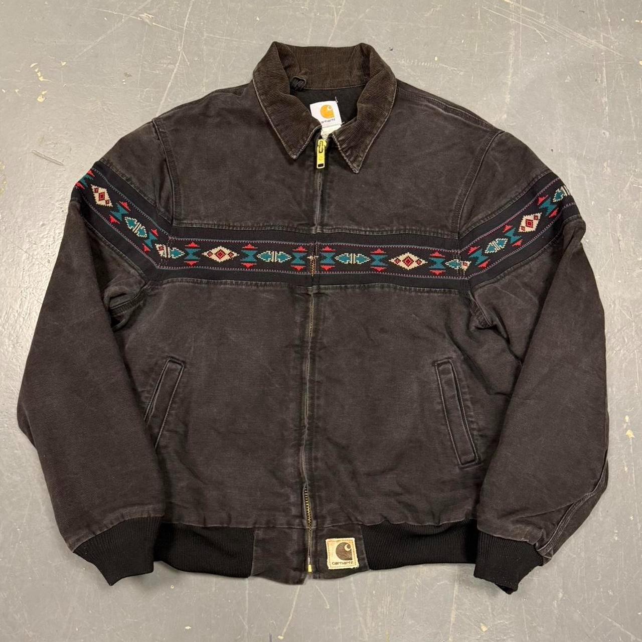 Vintage Carhartt Aztec Santa Fe Jacket 90s Black... - Depop
