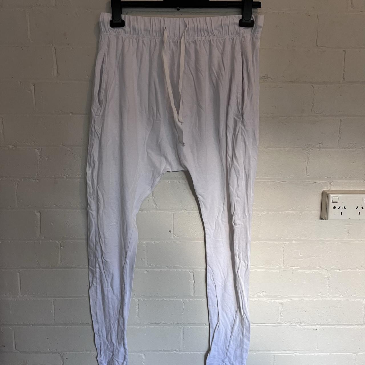 BASSIKE - white poo catcher pants with drawstring... - Depop