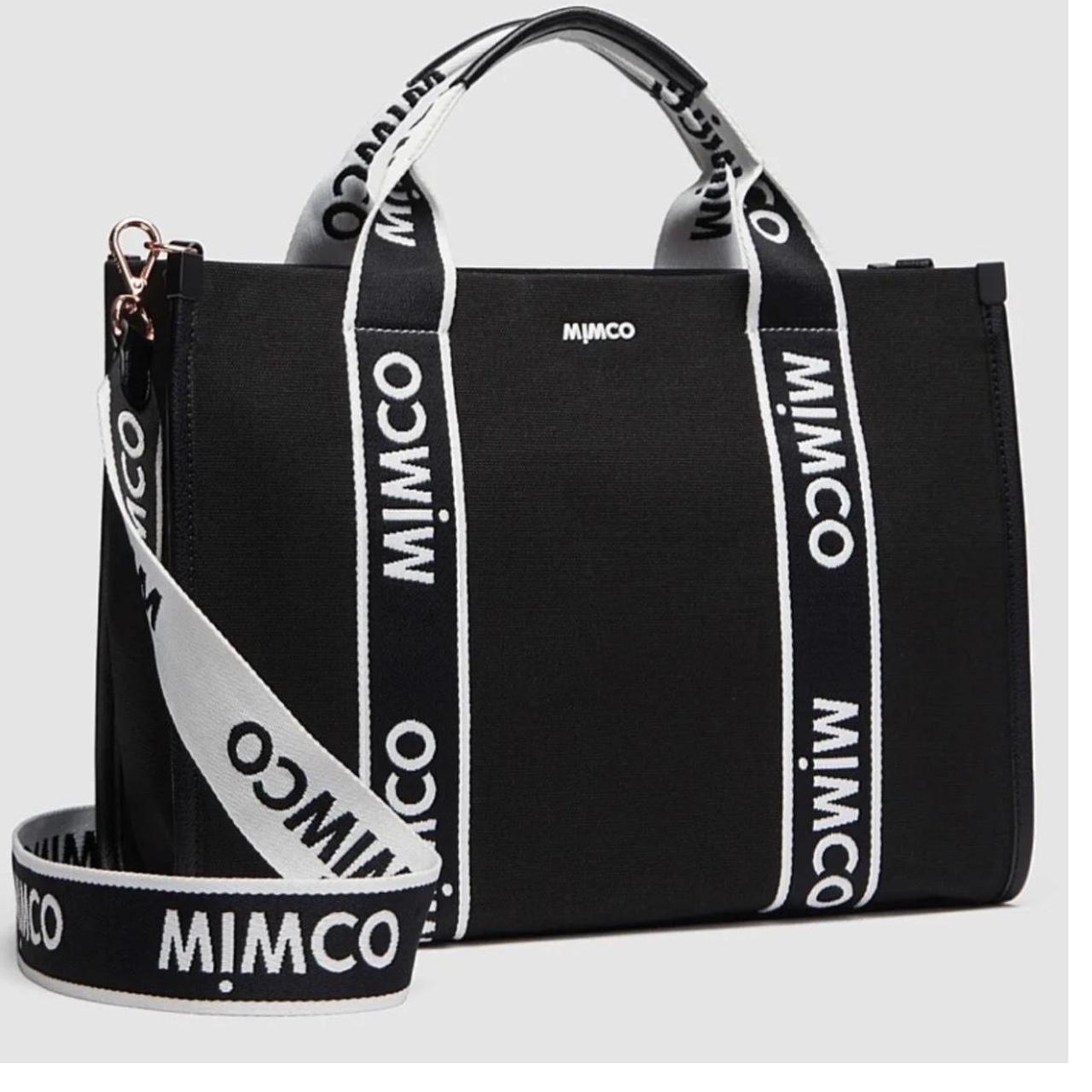 Mimco black canvas tote bag with white logo,... - Depop